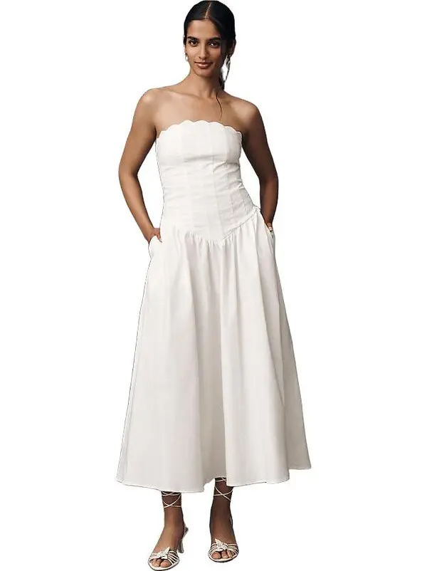 Bhldn Strapless Basque-waist Midi Dress - White Dahlia