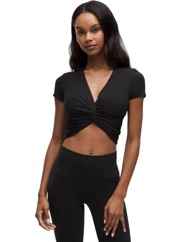 Lululemon Modal-silk Twist-front Cropped T-shirt - Black