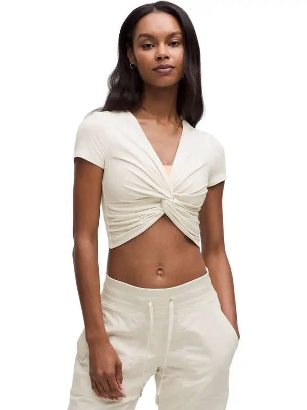 Lululemon Modal-silk Twist-front Cropped T-shirt - Light Ivory