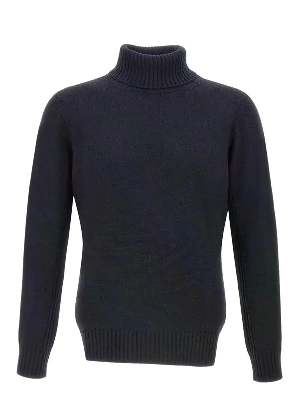 KANGRA Roll-neck Ribbed Trim Wool Sweater - Blue