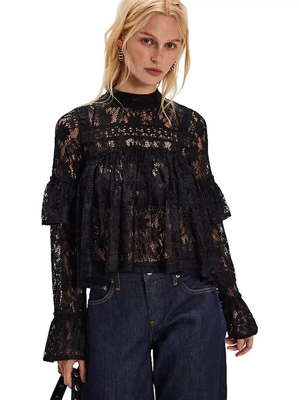 Free People Lilabeth Lace Top - Black