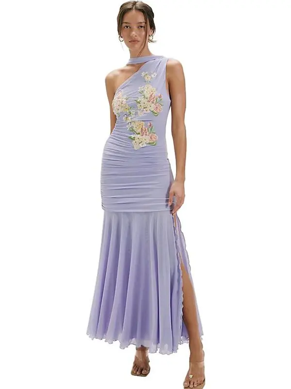 SAEMDI Embroidered One-shoulder Dress - Lilac