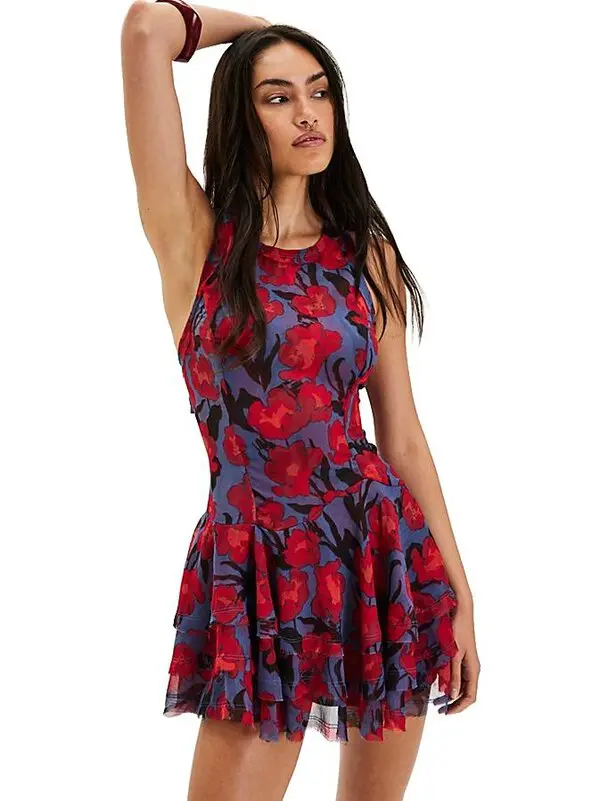 Free People Printed Mini Dress - Poppy Red Combo