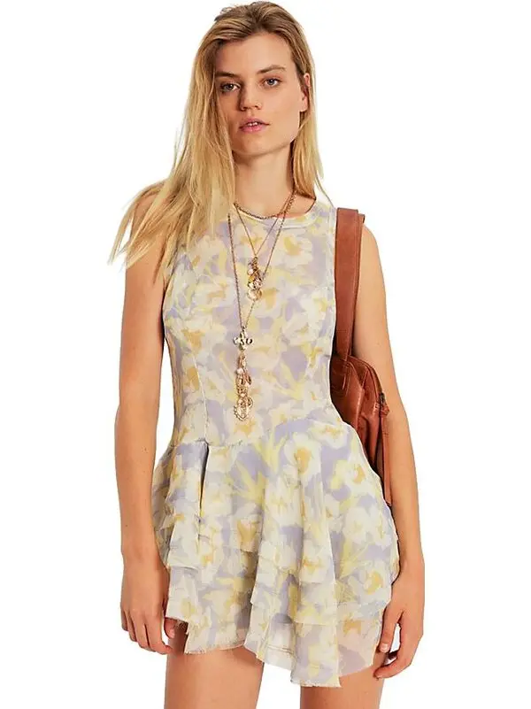 Free People Printed Mini Dress - Purple Ash Combo