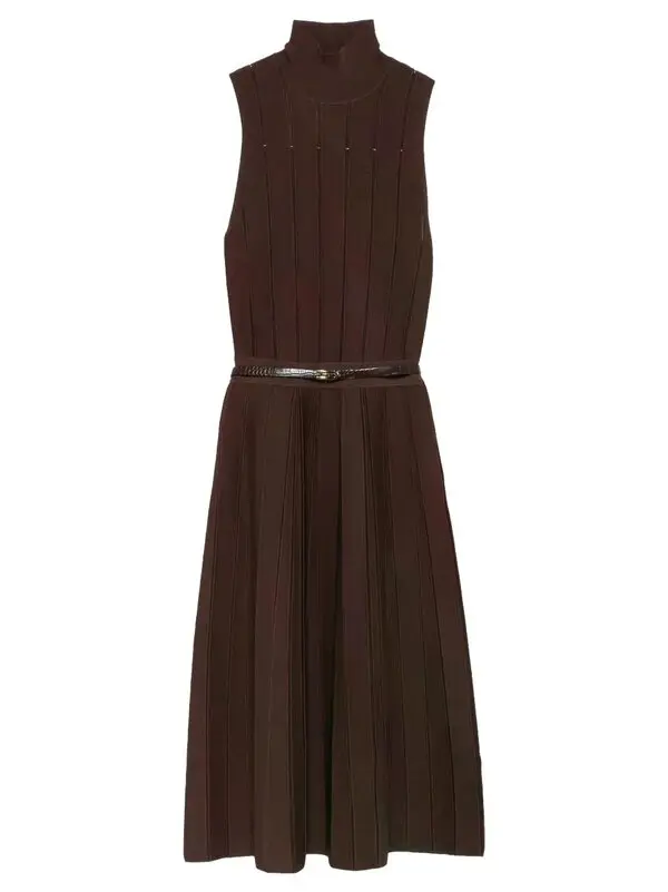 Elisabetta Franchi Ribbed Turtleneck Maxi Dress - Brown