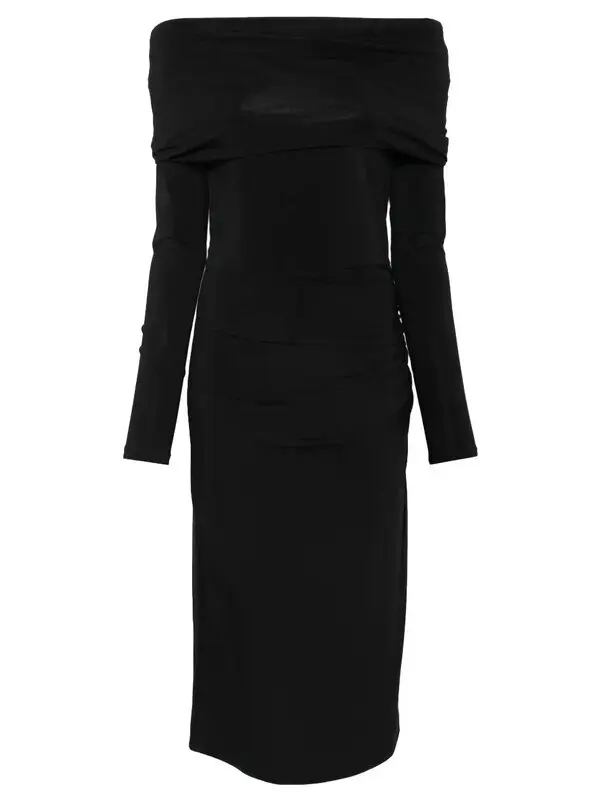 Max Mara Off-shoulder Draped Midi Dress - Black