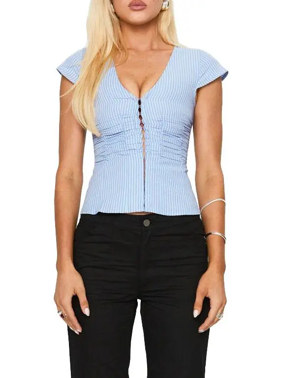 Princess Polly Indulgence Stripe Seersucker Corset Top - Blue Stripe