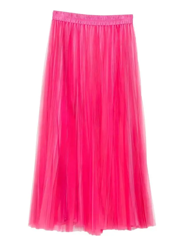 STYLAND Pleated Tulle Midi Skirt - Pink