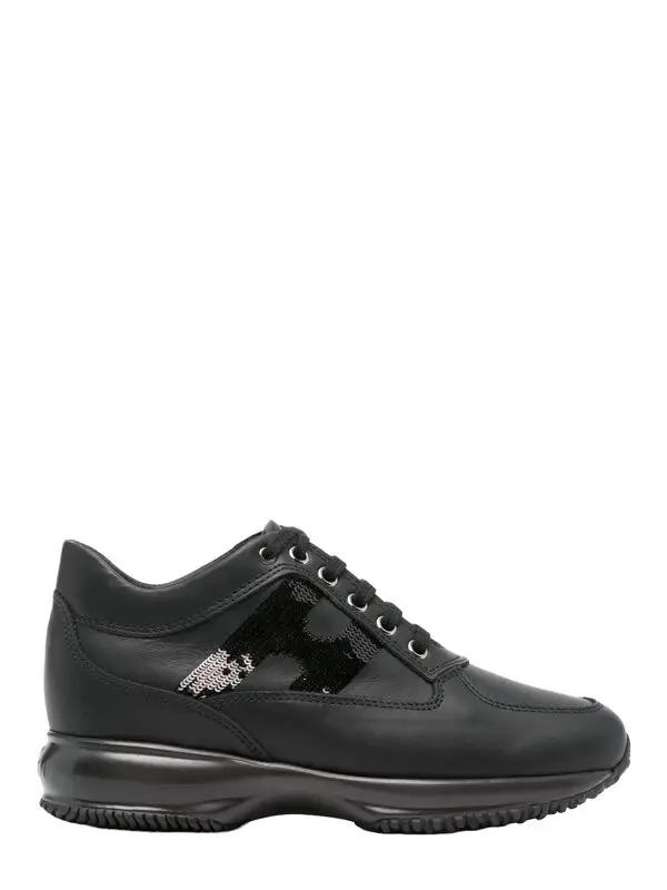 Hogan Interactive Sequin-panel Leather Trainers - Black