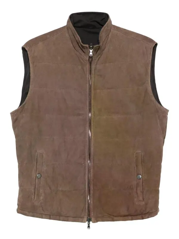 BARBA NAPOLI Quilted Suede Gilet - Brown