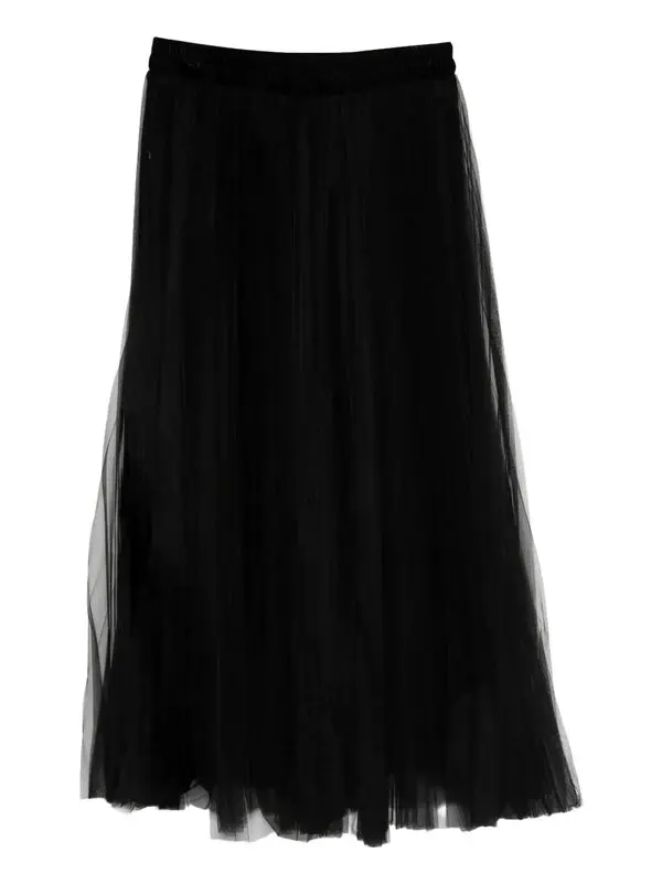 STYLAND Pleated Tulle Midi Skirt - Black