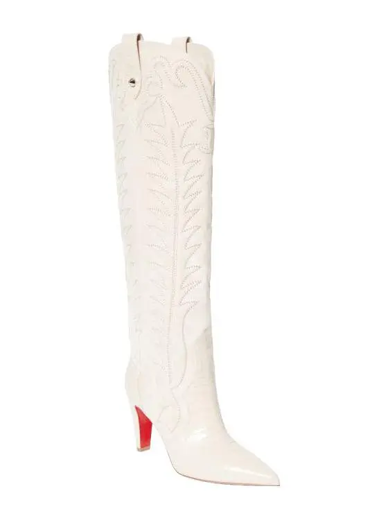 CHRISTIAN LOUBOUTIN Santia Pointed Toe Western Boot - 9062  Pearl