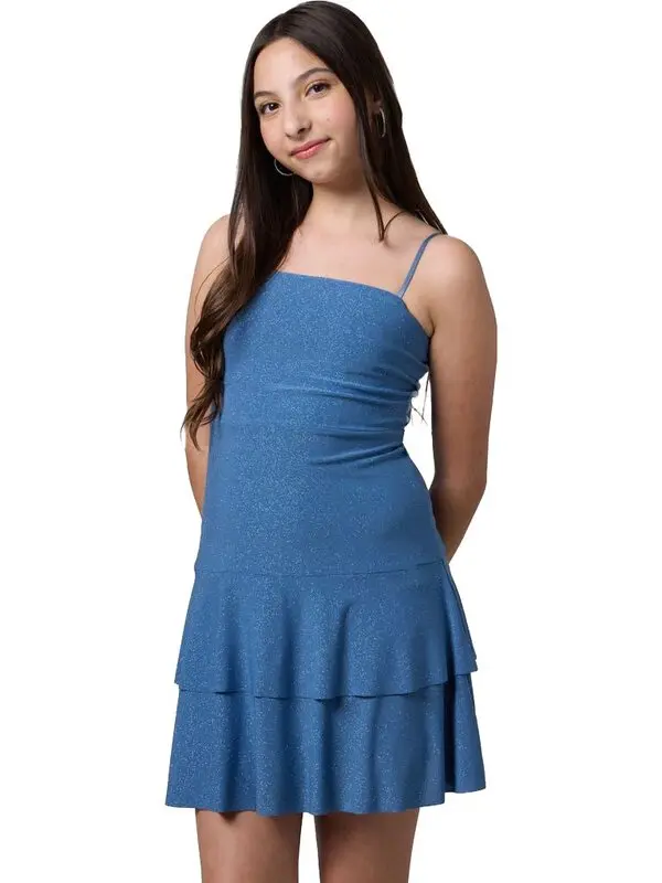 UN DEUX TROIS Glitter Bow-back Tiered Dress - Bluestorm
