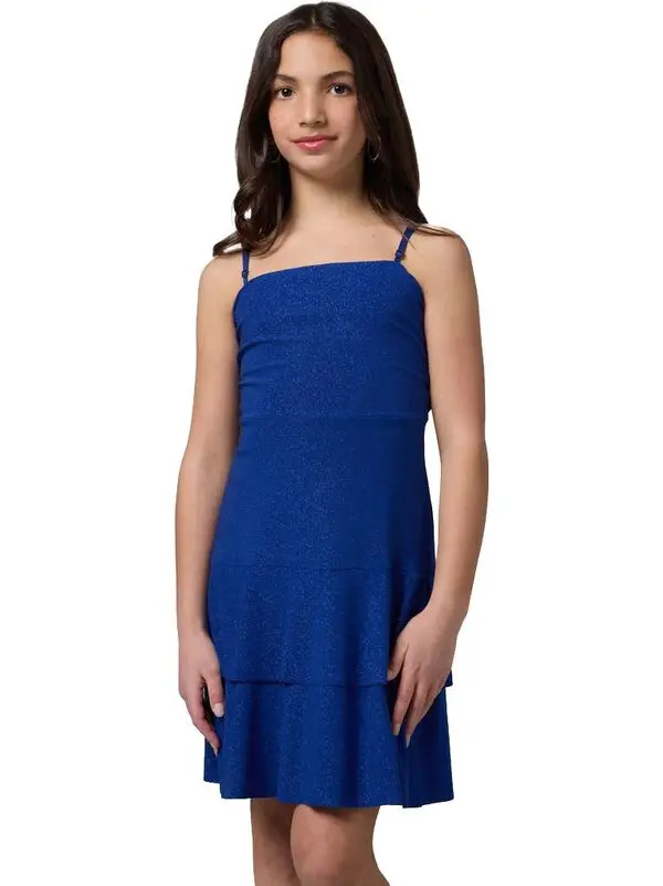 UN DEUX TROIS Glitter Bow-back Tiered Dress - Royal