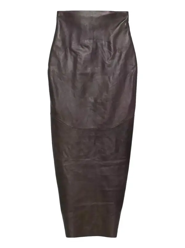 Rick Owens Panelled Leather Midi Skirt - Brown