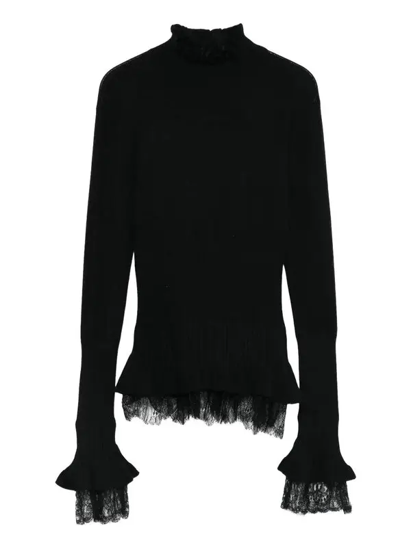 Ermanno Scervino Lace-trimmed Ruffled Sweater - Black