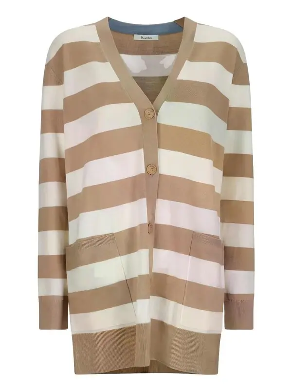 Max Mara Striped Cardigan With Embroidery - Neutrals