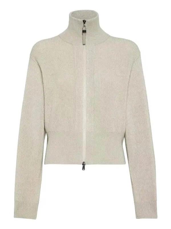 Brunello Cucinelli Ribbed Zip-front Sweater - Neutrals