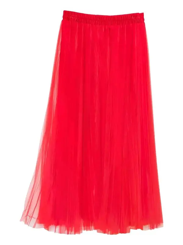 STYLAND Pleated Tulle Midi Skirt - Red