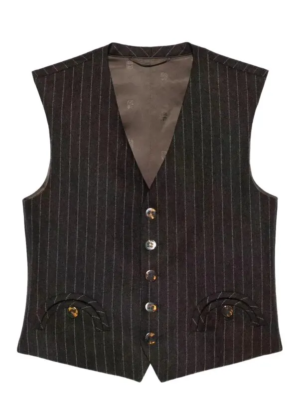 BLAZÉ MILANO Pinstripe Buttoned Waistcoat - Brown