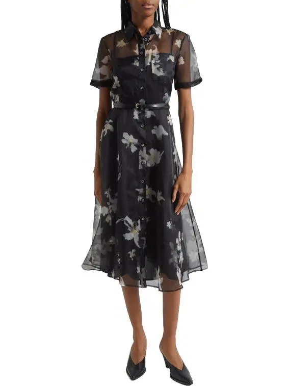 Altuzarra Kiera Printed Silk Chiffon Shirtdress - Black Inky Flowers