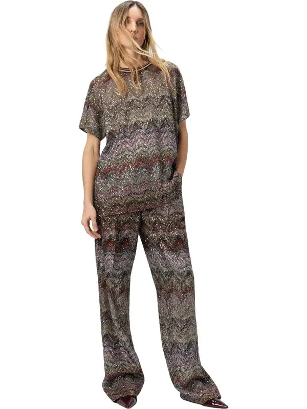 Missoni Loom Knit T-shirt With Zigzag Pattern And Sequins - Multicoloured