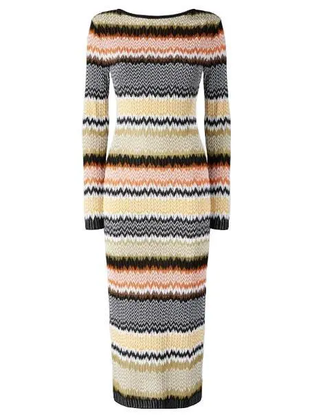 Missoni Long Crewneck Chevron Jacquard Knit Dress - Multicoloured