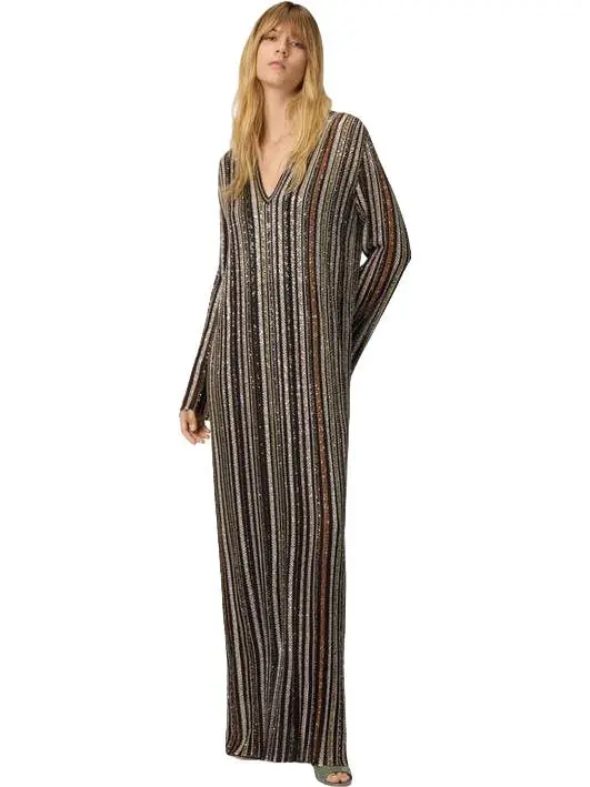 Missoni Long Dress With Herringbone Stripe Knit - Multicoloured