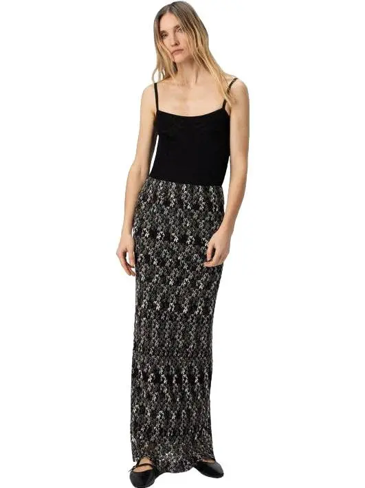Missoni Long Pencil Skirt In Embroidered Lace - Black & Brown