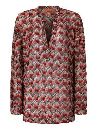 Missoni Oversized Blouse With Mandarin Collar And V-neck - Black & Red