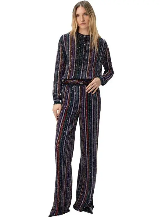 Missoni Long Pants In Herringbone Stripe Knit - Multicoloured Black