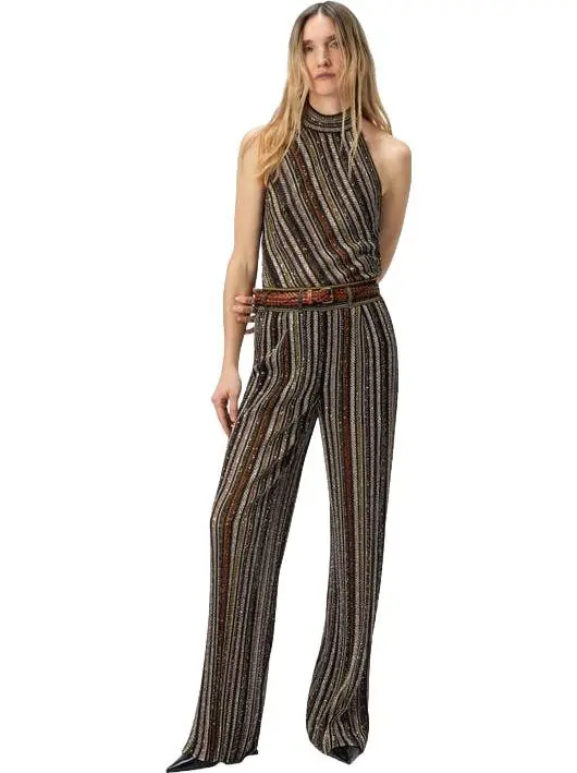 Missoni Long Pants In Herringbone Stripe Knit - Multicoloured Brown