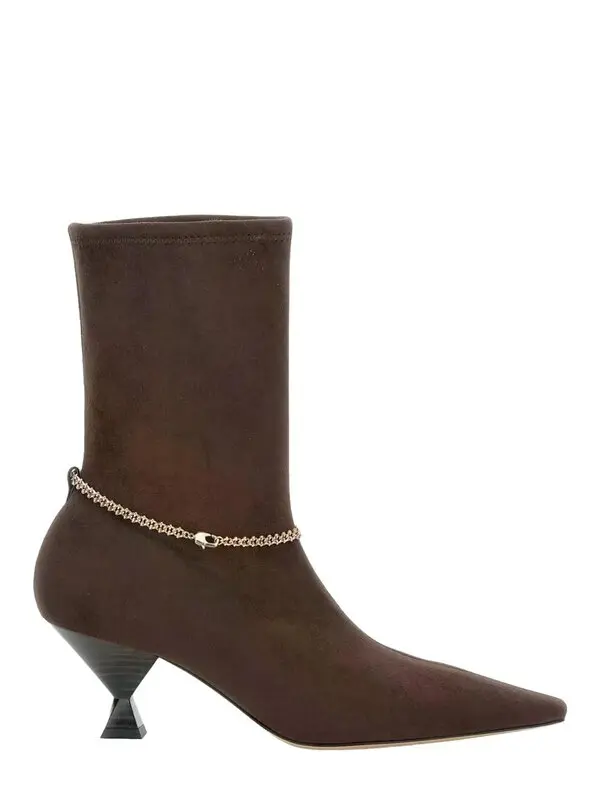MARIA LUCA Chain-embellished Pointed-toe Boots - Brown