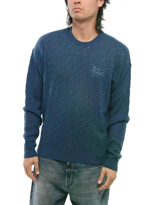 Etro Cable-knit Embroidered Sweater - Blue