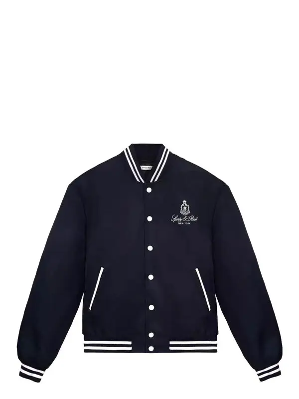 SPORTY & RICH Embroidered Satin Varsity Jacket - Blue