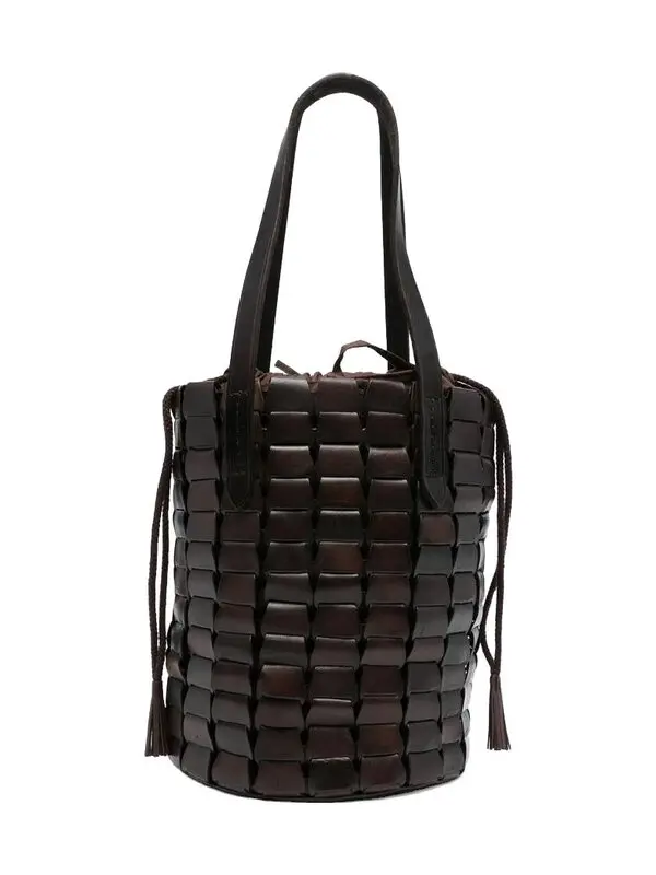 Dragon Diffusion Woven Bucket Bag With Top Handles - Brown
