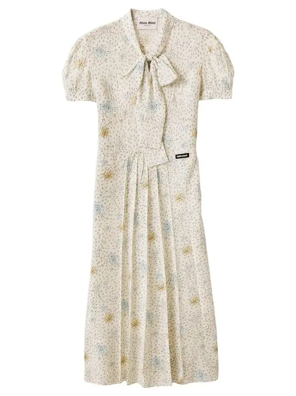Miu Miu Floral Print Midi Dress - Bianco