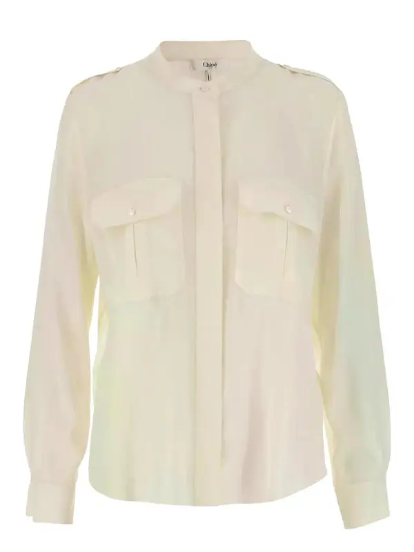 Chloé Mandarin-collar Silk Shirt - Neutrals