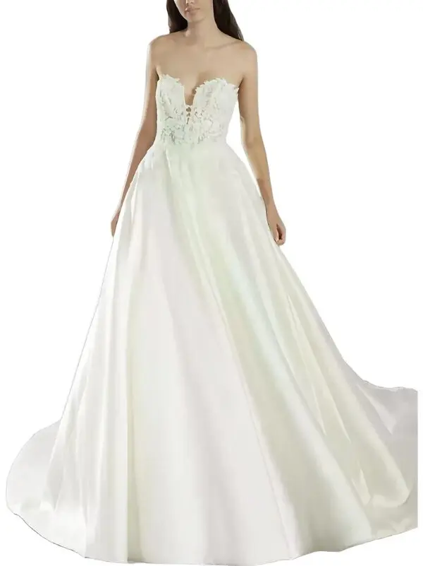 PRONOVIAS Once Lace-embellished Strapless Gown - White
