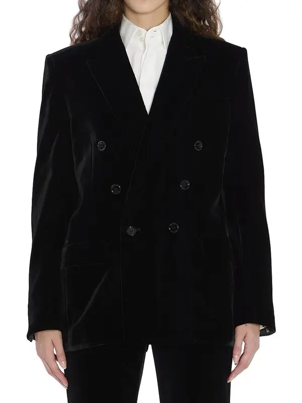 Saint Laurent Cassandre Jacket In Velvet - Black
