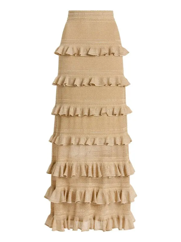 Zimmermann Hypnotic Ruffled Lace Midi Skirt - Gold