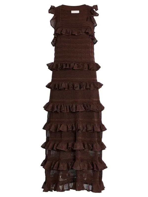 Zimmermann Hypnotic Ruffled Lace Midi Dress - Brown