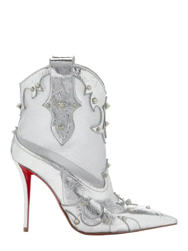 CHRISTIAN LOUBOUTIN Bootytiag 100mm Metallic Leather Western Boots - Silver