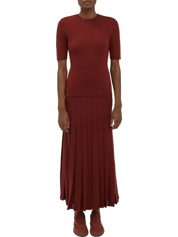 Gabriela Hearst Debutante Knit Pleated Skirt Merino Wool - Burnt Sienna