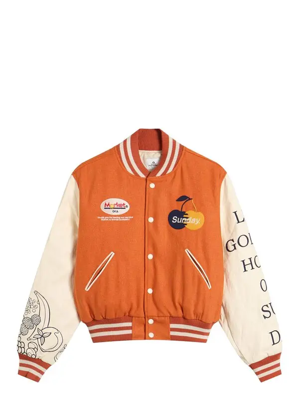 SUNDAYFRUITMARKET Golden Hour Varsity Jacket - Orange