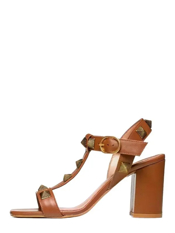 POCHE PARIS 85mm Lille Studded T-bar Sandals - Brown