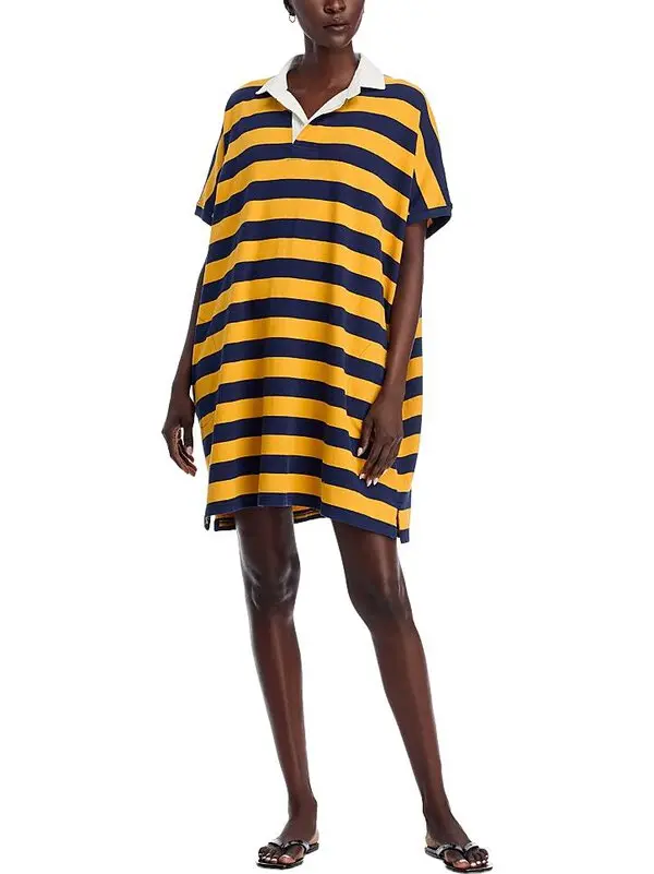 Denimist Rugby Tee Shirt Dress - Yellow/navy Wide Stripe
