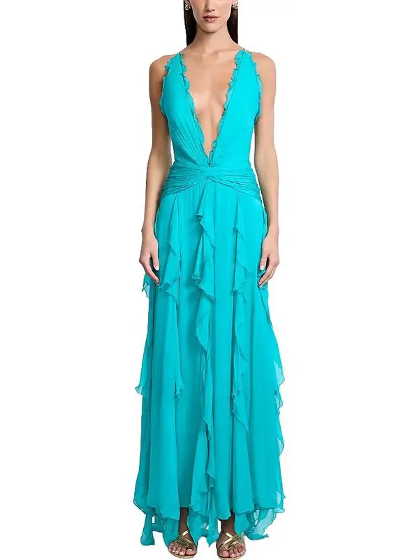 Bcbgmaxazria Ruffled Chiffon Gown - Spectra Green