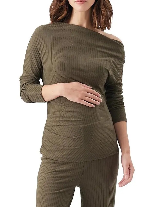 RIPE MATERNITY Off-shoulder Rib Top - Khaki