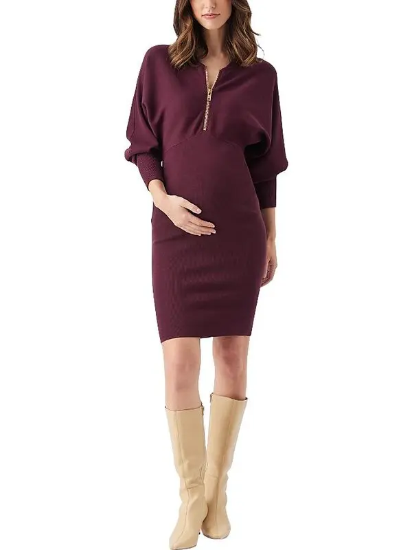 RIPE MATERNITY Zip Knit Nursing Dress - Maroon